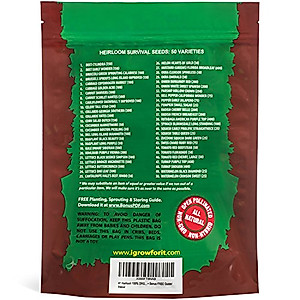 Heirloom Vegetable Seeds Non GMO Survival Seed Kit - Part of Our Legacy and Heritage - 50 Varieties 100% Naturally Grown- Best for Gardeners Who Raise Their Own Healthy Food
