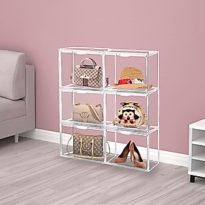 Cutora 6Pack Purse Organizer for Closet Clear Acrylic Display Case Handbag Storage Organizer Box with Magnetic Door Stackable Storage Bins with Dustproof Lid for Book Toys Shoes Cosmetic Collectibles