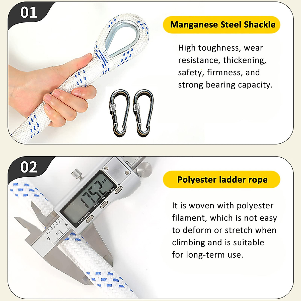 QWEASDF Sturdy Fire Escape Ladder, Emergency Fire Escape Rope Ladder, Flame Resistant Safety Evacuation Ladder, Fast to Deploy, Non-Slip, Easy to Use, 900 LB, for Home, Office, Outdoor,5m/16.4ft