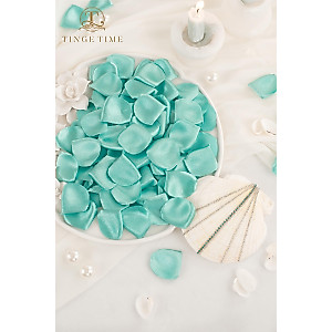 TINGE TIME 300pcs Silk Rose Petals Teal Green Heart Flower Petals for Wedding Flower Girl Basket Aisle Scatter Dinner Table Centerpieces Party Confetti Bridal Shower Romantic Night Decoration