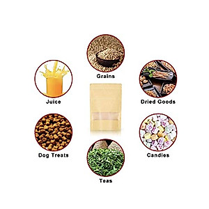 Kraft Zip Lock Stand Up Food Bags Pouches with Notch and Matte Window for Storing Cookie, Dried Foods, Snack (100 Pcs, 11.8" x 7.8")