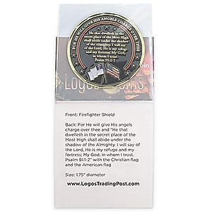 Firefighters Coin, Firefighter Challenge Coin, Pocket Token of Appreciation and Protection. “My God, in whom I Trust”. Gold-Color Plated Challenge Coin. Firefighter Souvenir, Psalm 91 Gift