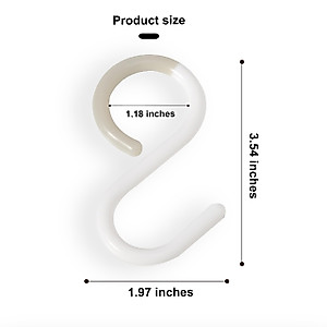AOKELEON 6 Pack Secure and Quiet Plastic S Hooks Rack Hanger S Shaped Hooks Hanging Flexible Neck for Easy Twist and Lock Rust-Free Non Slip for Kitchen Bathroom White (Large (3.5 inch))