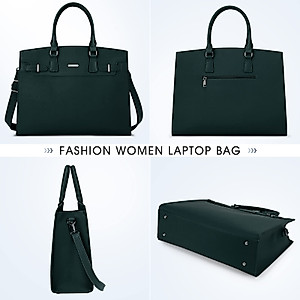 Laptop Bag for Women 15.6 Inch Waterproof Leather Tote Bag Lightweight Business Office Work Bag Large Capacity Professional Briefcase Computer Tote Bag Fashion Handbag Shoulder Bag Dark Green