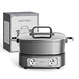 AUTUCU Hot Pot Electric 6.5 Quart | 8-in-1 Multi-Cooker with Safe Nonstick Coating, Three Level Power | Timer, up to 60 Minutes