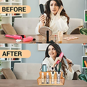 Hair Tool Organizer Bamboo and Acrylic Hair Accessories Hot Tool Holder, Wall Mount, Vanity Organization or Bathroom Sink Organizer for a Hair Dryer, Curling Iron, Flat iron, Brushes and Hair Products