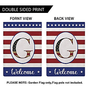 Patriotic Decorative Flag Initial Letter Garden Flags with Monogram G Double Sided American Independence Day Flag Welcome Burlap Garden Flags 12.5×18 Inch for House Yard Patio Outdoor Decor(G)