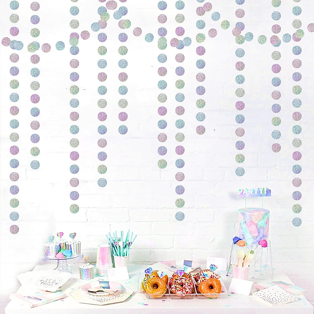 Iridescent Disco-Holographic Party-Decorations Garland Streamers - 52Ft Birthday Bachelorette Hanging Banner Decor,Engagement Valentines Dance Classroom Glitter New Years Christmas Backdrop Huglony