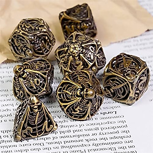 DND Dice Set Polyhedral Hollow D&D Dice Set for Games Dungeons and Dragons Role Playing Games ZHOORQI 7Pcs Skull Metal Dices MTG Pathfinder DND Collection Gifts (Skull-Bronze)