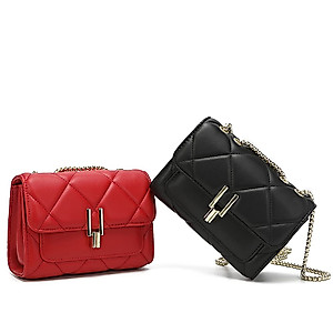 Nother Crossbody Bags for Women Quilted Shoulder Purses and Handbags Lattice Texture with Chain Strap (Black)