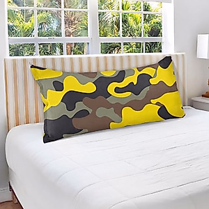 Yellow Camo Pillowcase for Hair and Skin Body Pillow Cover Body Pillow Cases King Size 20"X 40" Body Pillow Pillowcase with Zipper for Sleeping