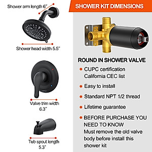 Gabrylly Shower Faucet Set, Bathtub Faucet with 9-Setting Rain Shower Head and Handle Set, Single-Handle Tub Shower Trim Kit with Valve, Matte Black