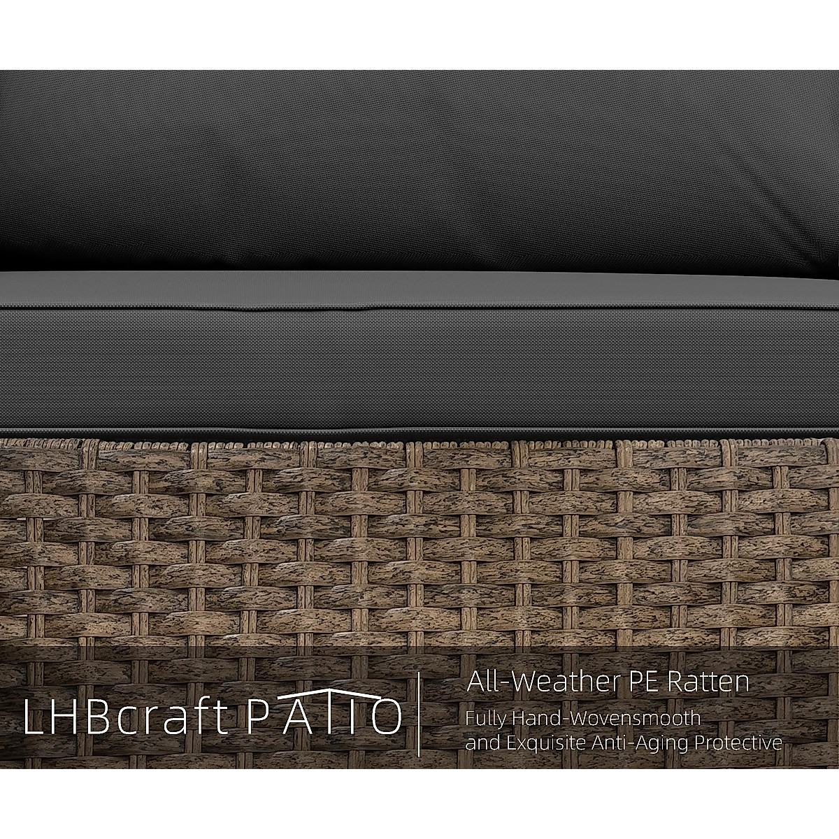 LHBcraft 7 Piece Patio Furniture Set, Outdoor Furniture Patio Sectional Sofa Set, All Weather PE Rattan Outdoor with Black Cushion and Glass Table