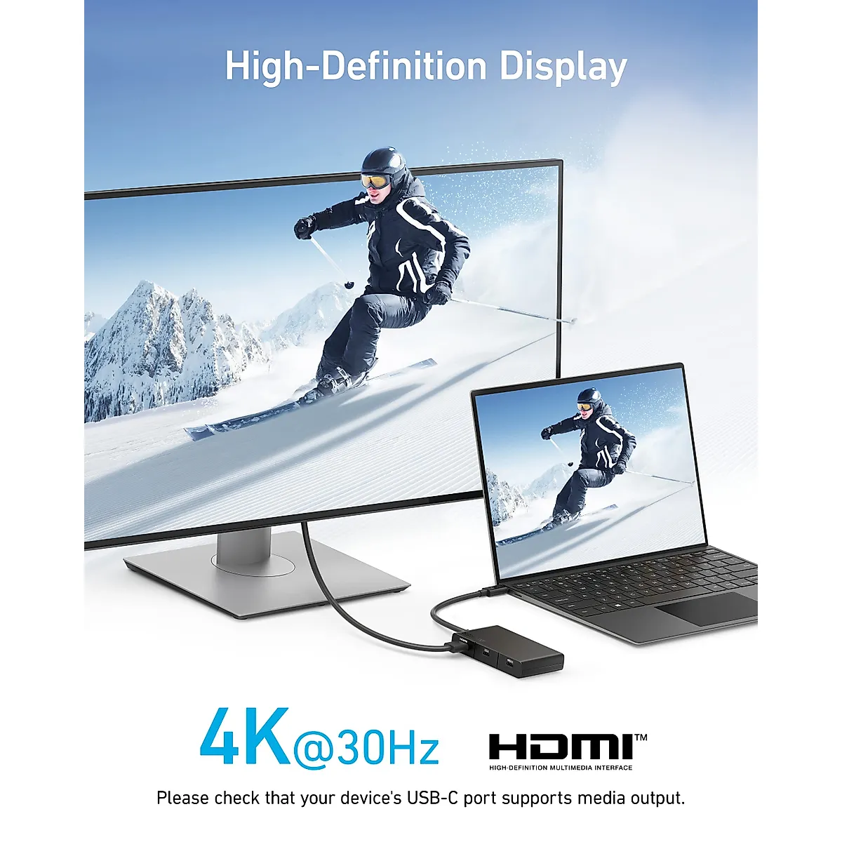 Anker USB C Hub, 332 USB-C Hub (5-in-1, 4K HDMI) with 100W Power Delivery, 4K@30Hz HDMI Display, 5Gbps USB-C and USB-A Data Ports & 333 USB C to USB C Cable (6ft 100W, 2-Pack)