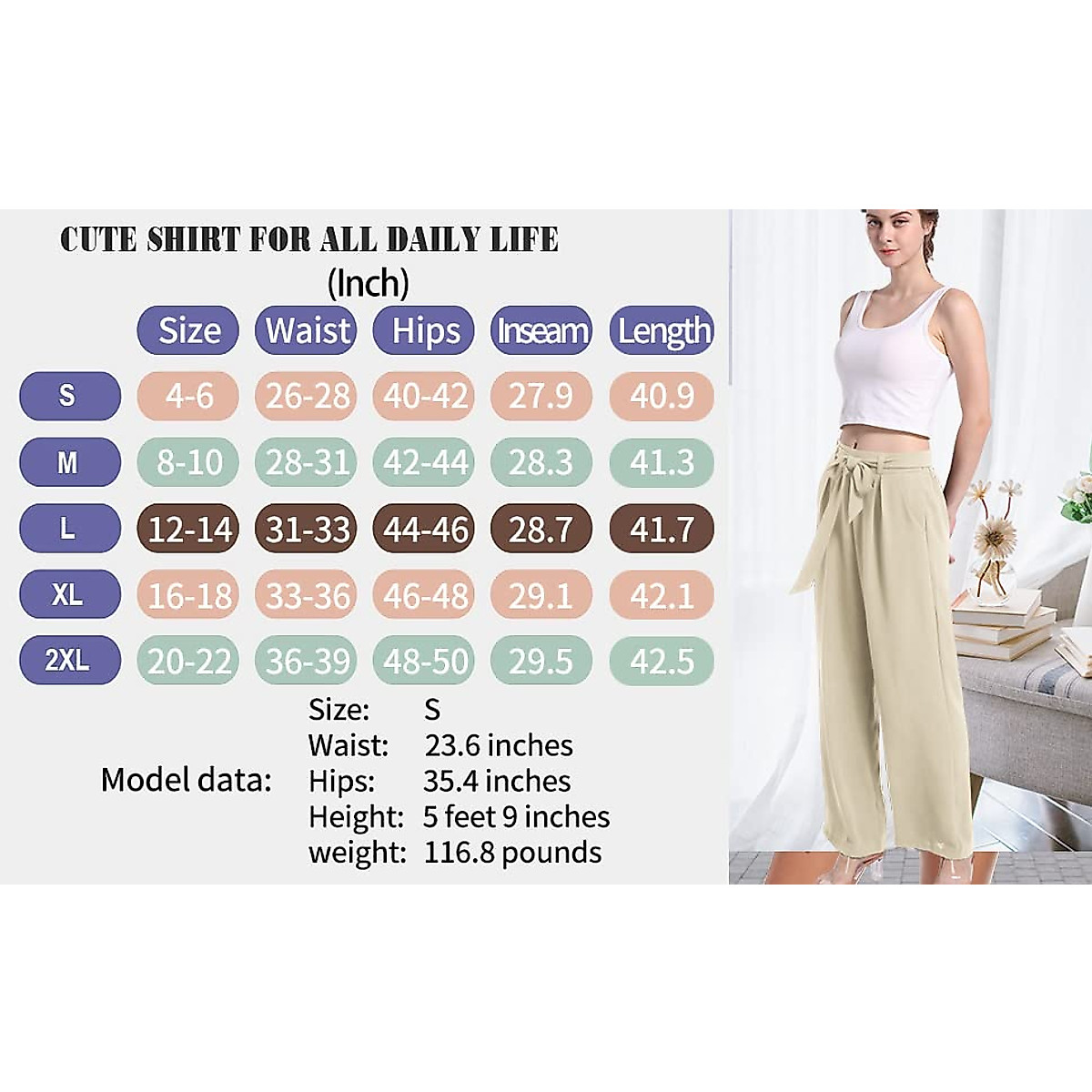 Zehwonpei Wide Leg Pants for Women High Waisted Palazzo Flowy Casual Pants Trendy Bowknot Loose Lounge Trousers with 2 Pockets (Beige,Size XL)