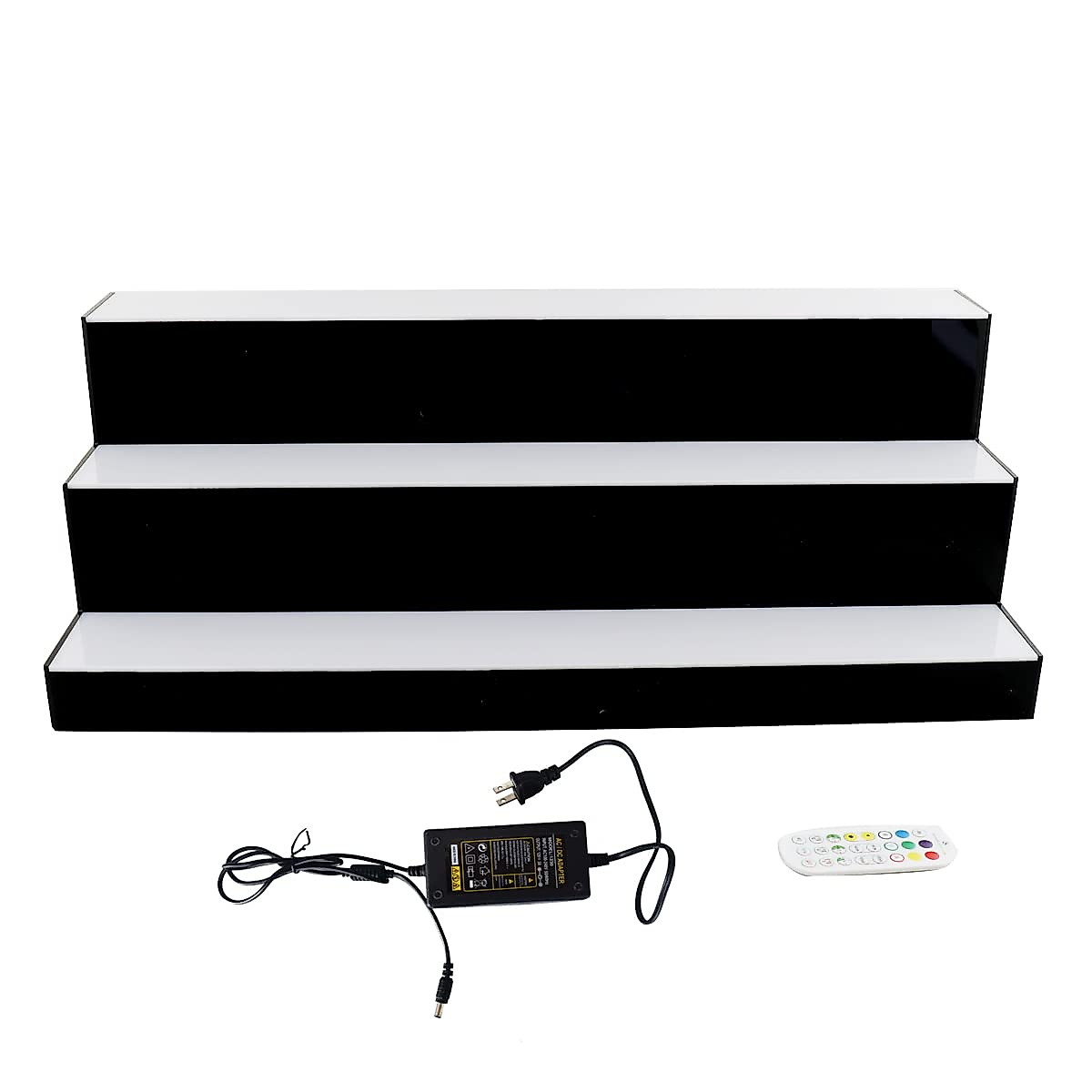 Cozyel 31 Inch 4 Step LED Lighted Liquor Bottle Display Illuminated Liquor Bottle Bar Display Stand LED Display Shelf 4 Tier Home Bar Drinks Lighting Shelves with Remote Control, Adapter