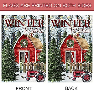Morigins Winter Wishes Barn Double Sided Snow Scene Garden Flag 12.5x18 inch