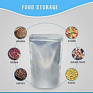 100Pack MTH Mylar Bag for Food Storage with 100 Oxygen Absorber & Labels, 5 Mil of Thickness Zipper Closure & Long Term Food Storage