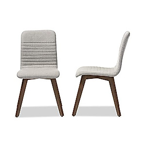 Baxton Studio 2 Piece Sugar Scandinavian Style Fabric Upholstered Walnut Dining Chair Set, Light Gray