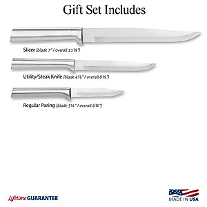 Rada Cutlery Housewarming Knife Gift Set – 3 Piece Stainless Steel Knives With Brushed Aluminum Handles Made in the USA