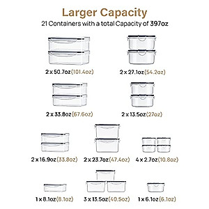 Kootek Food Storage Containers 21 Pack with Lids, Kitchen Airtight Meal Prep Container Reusable Pantry Organization and Storage Plastic Lunch Box Leak Proof Microwavable Dishwasher Safe