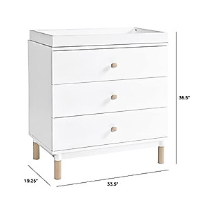 Babyletto Gelato 3-Drawer Changer Dresser with Removable Changing Tray in White and Washed Natural, Greenguard Gold Certified
