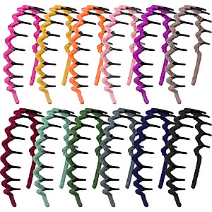 Duufin 12 Pieces Zigzag Headbands with Teeth Headbands Plastic Sharks Tooth Headband Wave Teeth Comb Headbands Non-slip Colorful Zig Zag Headbands for Girls and Women