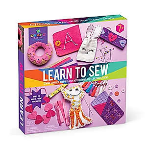 Craft-tastic Learn to Sew Kit – 7 Fun Projects and Reusable Materials to Teach Basic Sewing Stitches, Embroidery & More--Ages 7+