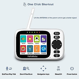HelloBaby Baby Monitor with 3.2'' IPS Screen - Baby Camera Monitor with Remote Pan-Tilt-Zoom Camera No WiFi, Infrared Night Vision, 1000ft Wireless Connection