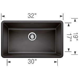 BLANCO, Anthracite 440149 PRECIS SILGRANIT Super Single Undermount Kitchen Sink, 32" X 19"