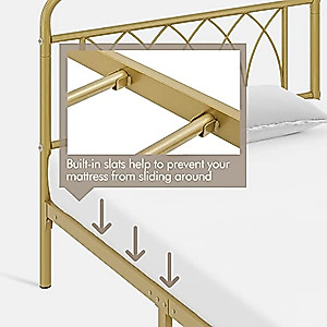 Yaheetech Twin Bed Frame Metal Platform Bed with Petal Accented Headboard/Footboard/14.4 Inch Under Bed Storage/No Box Spring Needed,Antique Gold