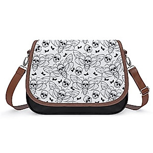 Black Death's Head Hawk Moth Women's Crossbody Bag Leather Shoulder Bag Handbag Portable Tote Purse for Office Travel