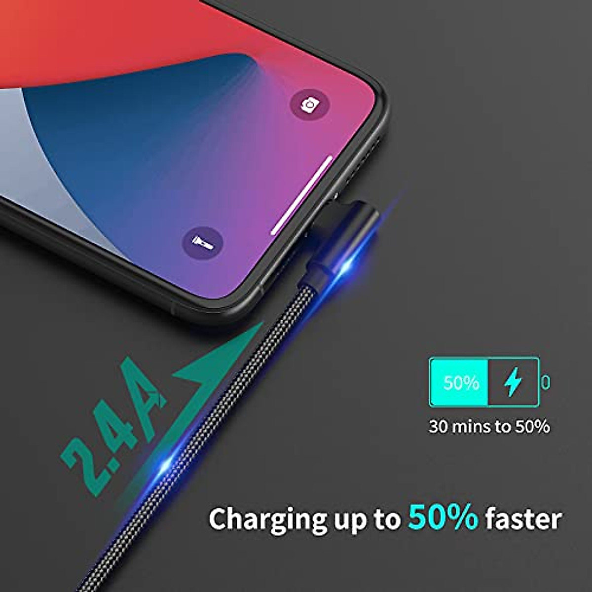 1ft Right Angle Lightning Cable Short, 3 Pack Braided Fast Charging USB to iPhone Charger Cord 90 Degree Compatible with Apple iPhone 13 12 11 Pro Max Xs Xr X 5 6 7 8 Plus SE, iPad Air/Mini