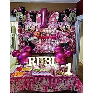 Pink Mouse Backdrop Party Supplies Photography Backdrop 1st 2nd 3rd Birthday Background Princess Girls Hot Pink Decoration for Kids Banner Photo Studio Props 7x5ft