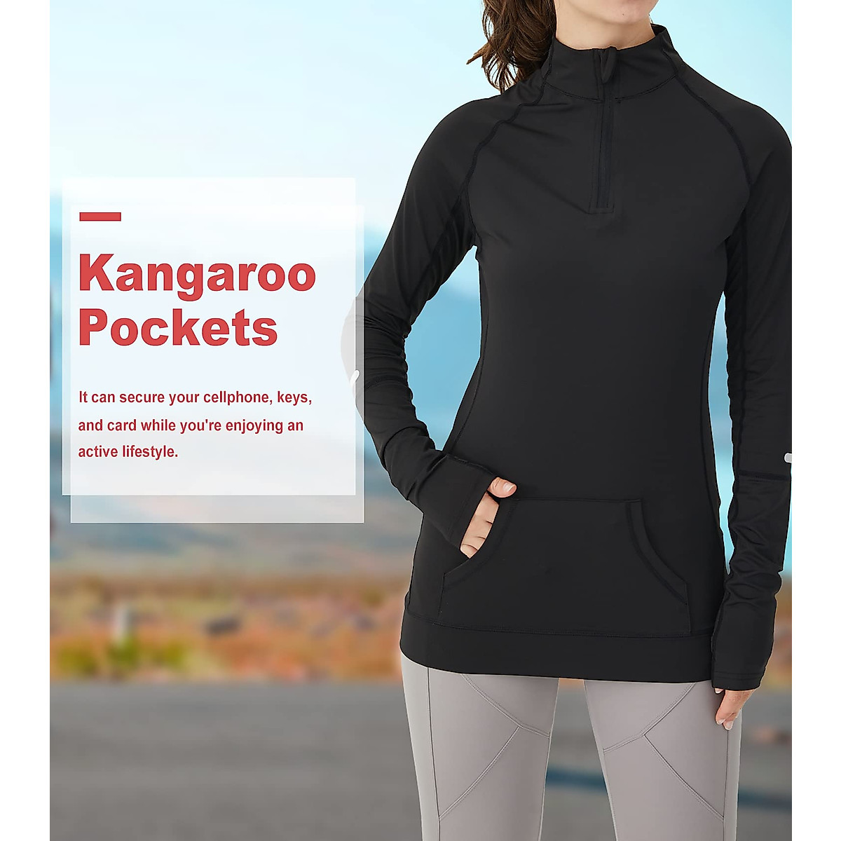 Quarter Zip Pullover Women Athletic Long Sleeve Golf Shirts Workout Shirt Fitted Long Sleeve Thumb Hole Active Wear Tops Black M