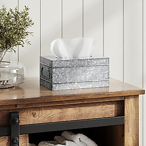 Barnyard Designs Rustic Galvanized Tissue Box Cover - Decorative Bathroom Facial Tissue Box Holder Farmhouse Country Decor (Rectangular)