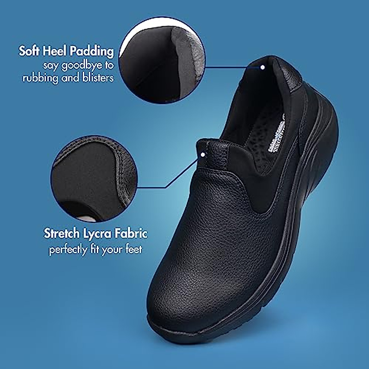 Hawkwell Women's Slip on Lightweight Lycra Nursing Shoes Comfortable Slip Resistant Work Shoes,Black Synthetic Leather,8 M US