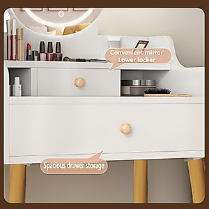 MONGMON Vanity Desk with Lights with Mirror and Lights, 3 Lighting Modes, Dressing Table with Drawers, Multifunctional Makeup Vanity Table for Women Girls Bedroom Small Space (60cm)