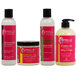 Mielle Organics Detangling Co Wash & Babassu Oil Conditioner & Hair Milk 8oz & Styling Gel 13oz "Combo"