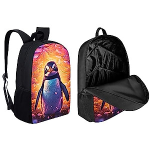 Cute Penguin School Bag For Kids Backpack With Lunch Bag and Pencil Bag, Cool Magical Animal Bag For Children Boys and Girls Bookbag