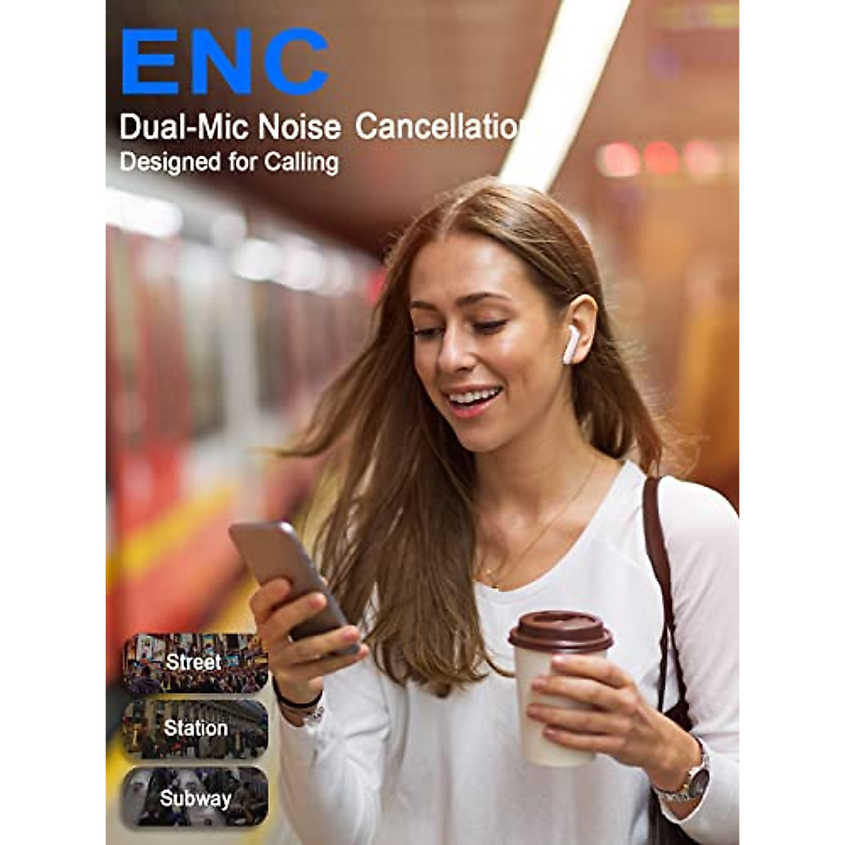 GCBIG Wireless Earbud, Bluetooth 5.3 Headphones with 4 ENC Mics, Wireless Headphones in Ear with 25H Playtime Noise Cancelling, IP7 Waterproof Bluetooth Earphones HiFi for Android iOS, USB C, Pink