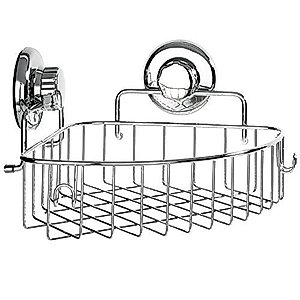 HASKO accessories - Corner Shower Caddy with Suction Cup - Stainless Steel Basket for Bathroom Storage (Chrome)