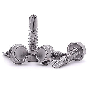 #14 x 3/4" (50 pcs) Hex Washer Head Self Drilling Screws, 410 Stainless Steel Metal Sheet Tek Screws, Self Tapping Point, No Pre-drilled Hole Needs