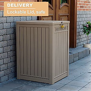 MAIUSCOLI 48 Gallon Resin Package Delivery Box - Rust & Moisture Resistant, Lockable, Waterproof Deck Box for Porches, Patios, Indoor & Outdoor Use (Gray, 48 Gallon)