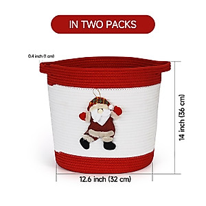 BinWhiz Christmas Gift Basket, 12.6" x 14" Santa Claus Decorative Rope Woven Basket, Festival Storage Bins with Handles for Shelves, 2 Pack