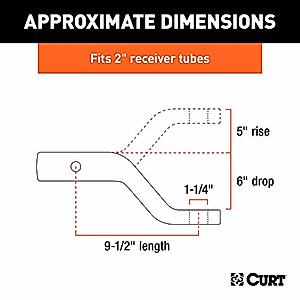 CURT 45342 Forged Trailer Hitch Ball Mount, Fits 2-Inch Receiver, 17,000 lbs, 1-1/4-Inch Hole, 6-Inch Drop, 5-Inch Rise, Carbide Black Powder Coat