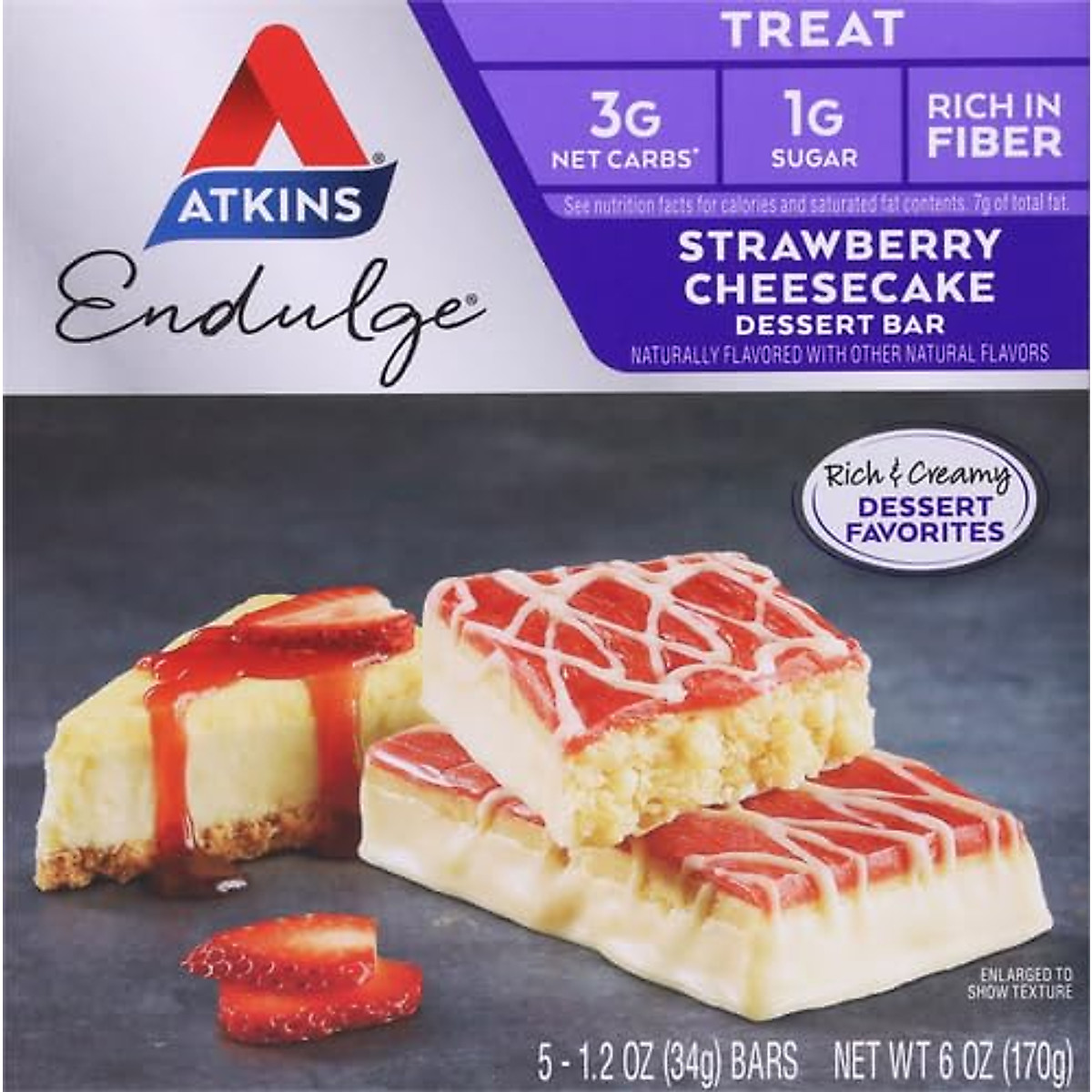 Atkins Endulge Treat Strawberry Cheesecake Dessert Bar, 6 Ounce, 5 Count (Pack of 1)