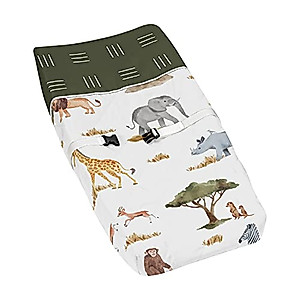 Sweet Jojo Designs Jungle Animals Boy Girl Baby Nursery Changing Pad Cover Hunter Green Yellow Grey Rust Orange Black White Wildlife Safari Animal Gray Elephant Giraffe Lion Monkey Leopard Cheetah