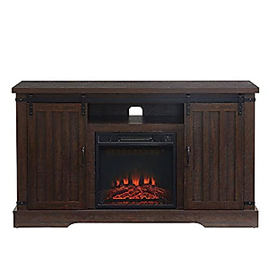JYED DECOR 54 Inch Freestanding TV Stand Media Console with Sliding Barn Doors, Electric Fireplace, and 2 Cabinets with 2 Shelves, Espresso