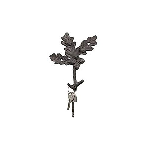 Handcrafted Nautical Decor Cast Iron Oak Tree Leaves with Acorns Decorative Metal Tree Branch Hooks 6.5"